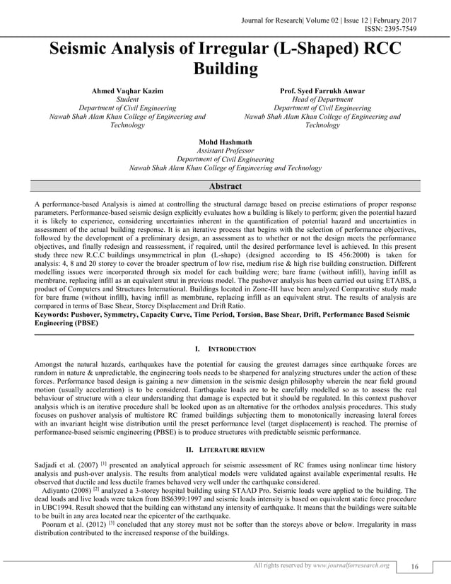 SEISMIC ANALYSIS OF IRREGUAR (L-SHAPED) RCC BUILDING | PDF