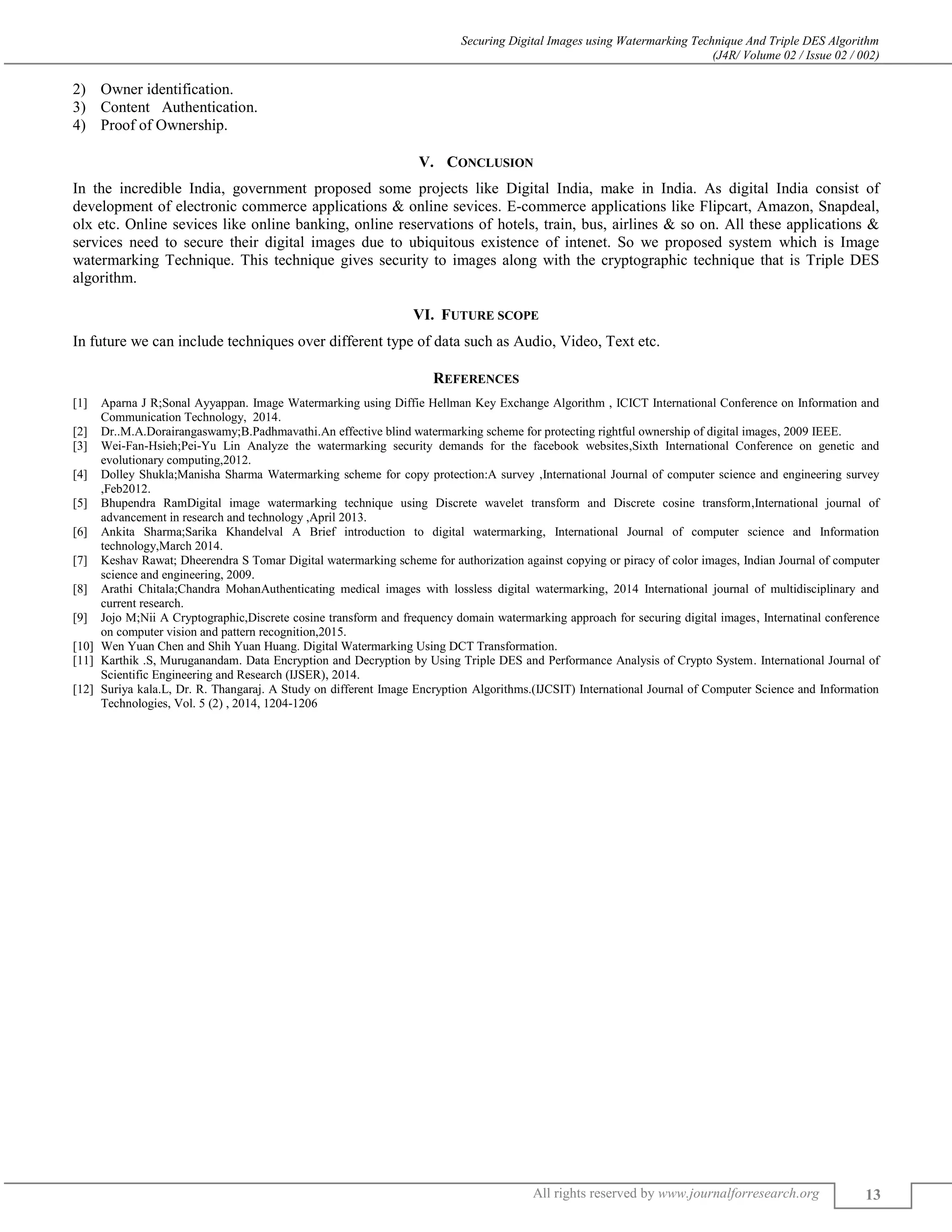 SECURING DIGITAL IMAGES USING WATERMARKING TECHNIQUE AND TRIPLE DES ALGORITHM | PDF