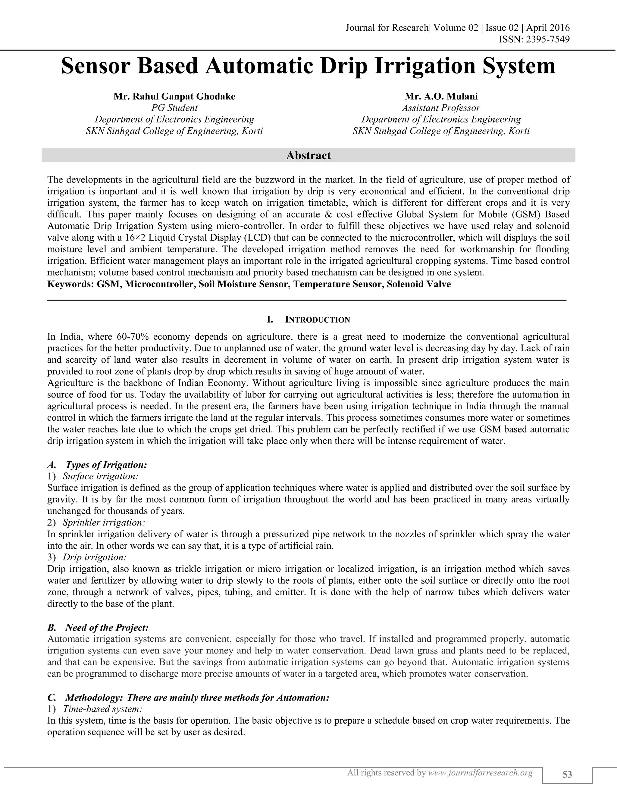 SENSOR BASED AUTOMATIC DRIP IRRIGATION SYSTEM | PDF