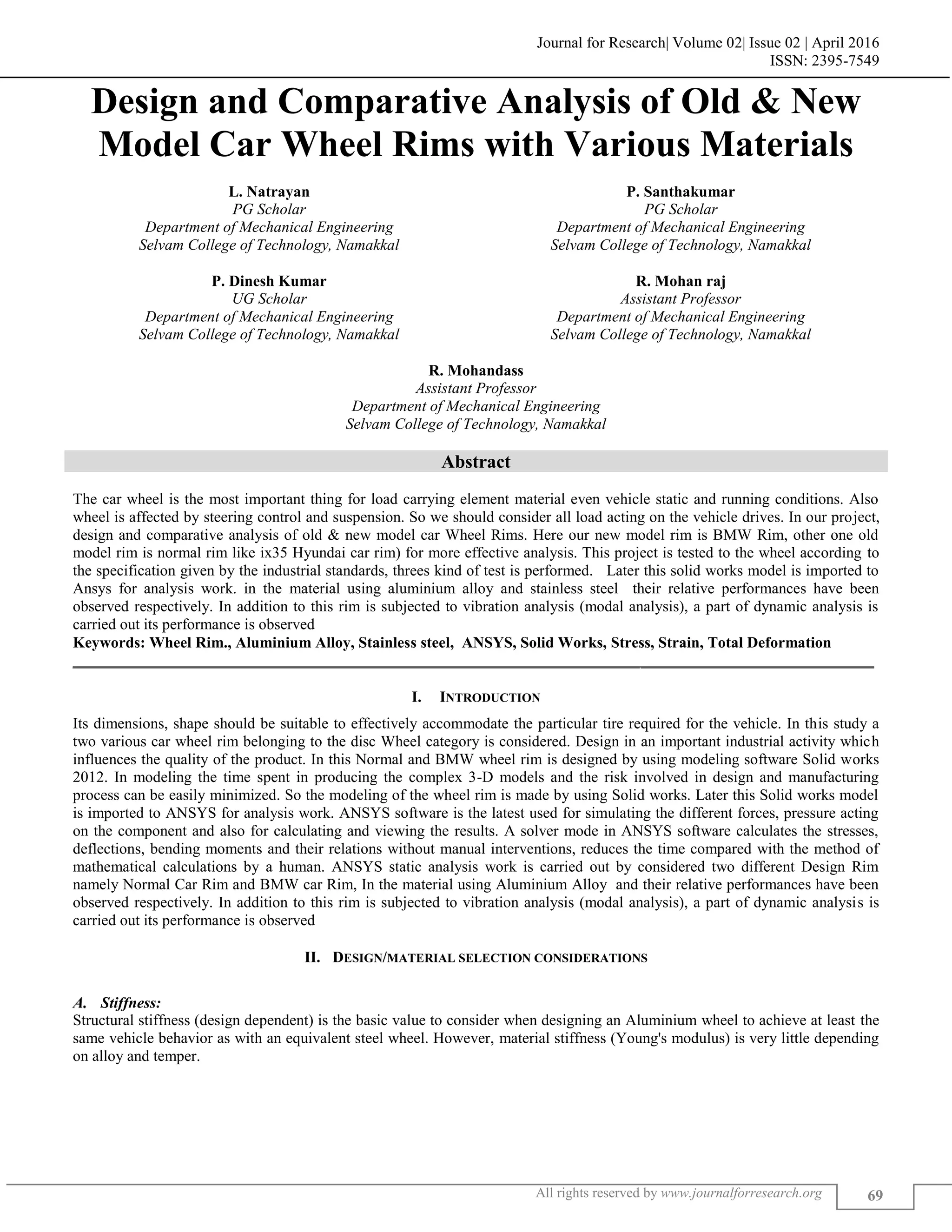 DESIGN AND COMPARATIVE ANALYSIS OF OLD & NEW MODEL CAR WHEEL RIMS WITH ...