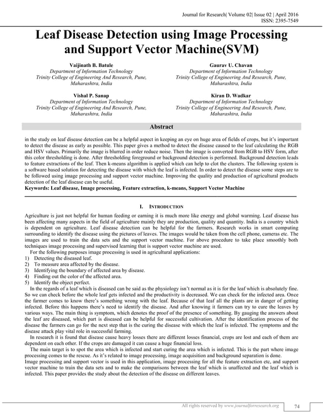 LEAF DISEASE DETECTION USING IMAGE PROCESSING AND SUPPORT VECTOR MACHINE (SVM) | PDF ...