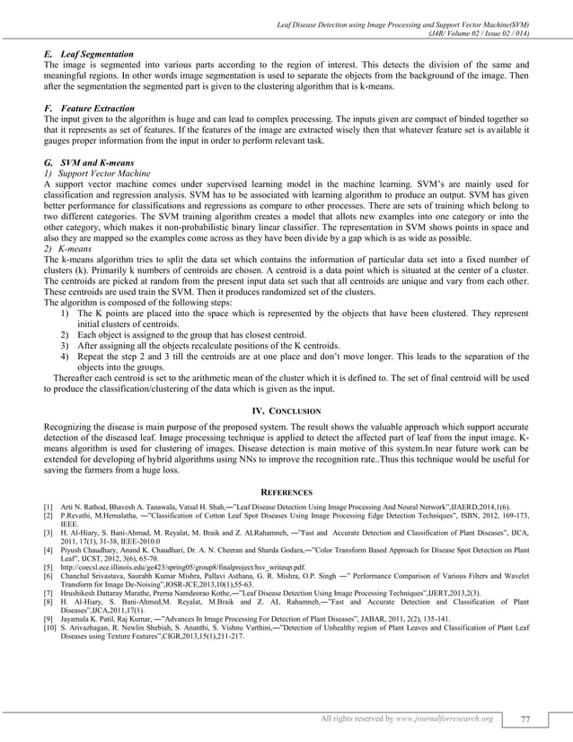 LEAF DISEASE DETECTION USING IMAGE PROCESSING AND SUPPORT VECTOR MACHINE (SVM) | PDF ...