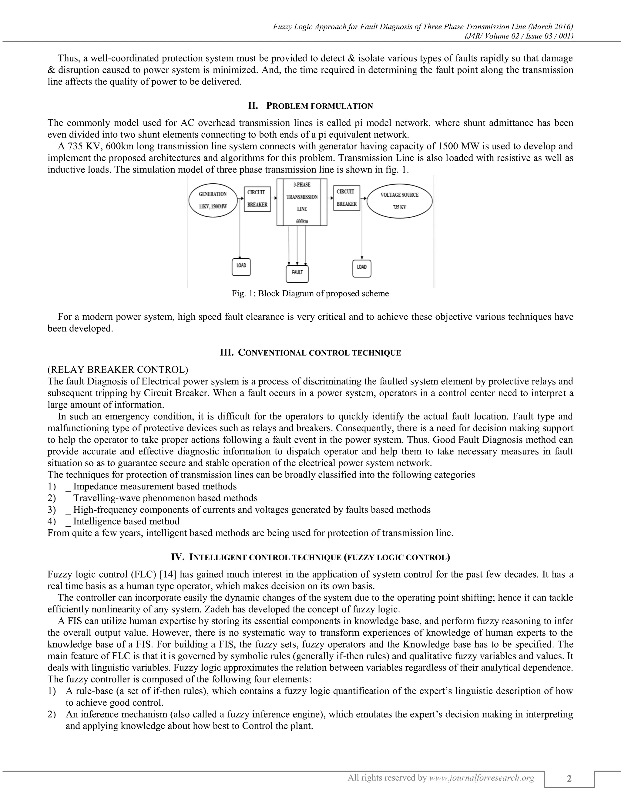 FUZZY LOGIC APPROACH FOR FAULT DIAGNOSIS OF THREE PHASE TRANSMISSION LINE | PDF