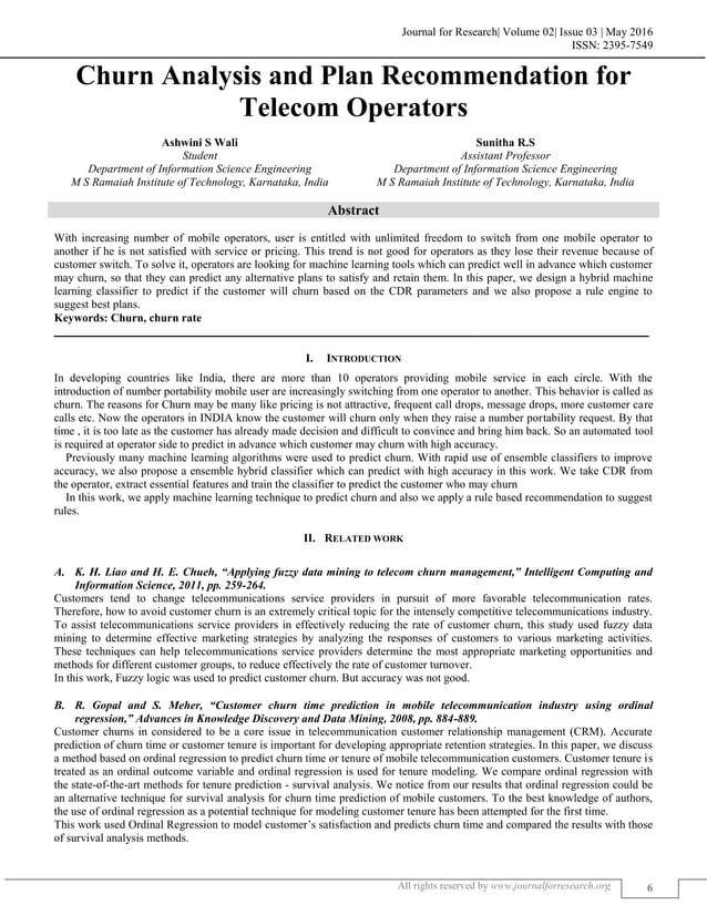 CHURN ANALYSIS AND PLAN RECOMMENDATION FOR TELECOM OPERATORS | PDF