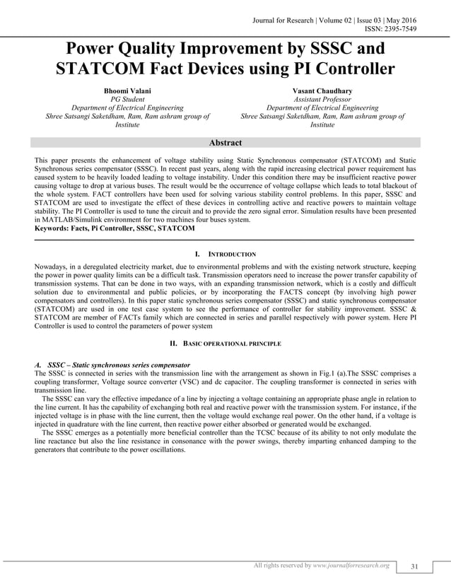 POWER QUALITY IMPROVEMENT BY SSSC AND STATCOM USING PI CONTROLLER | PDF | Internet of Things ...