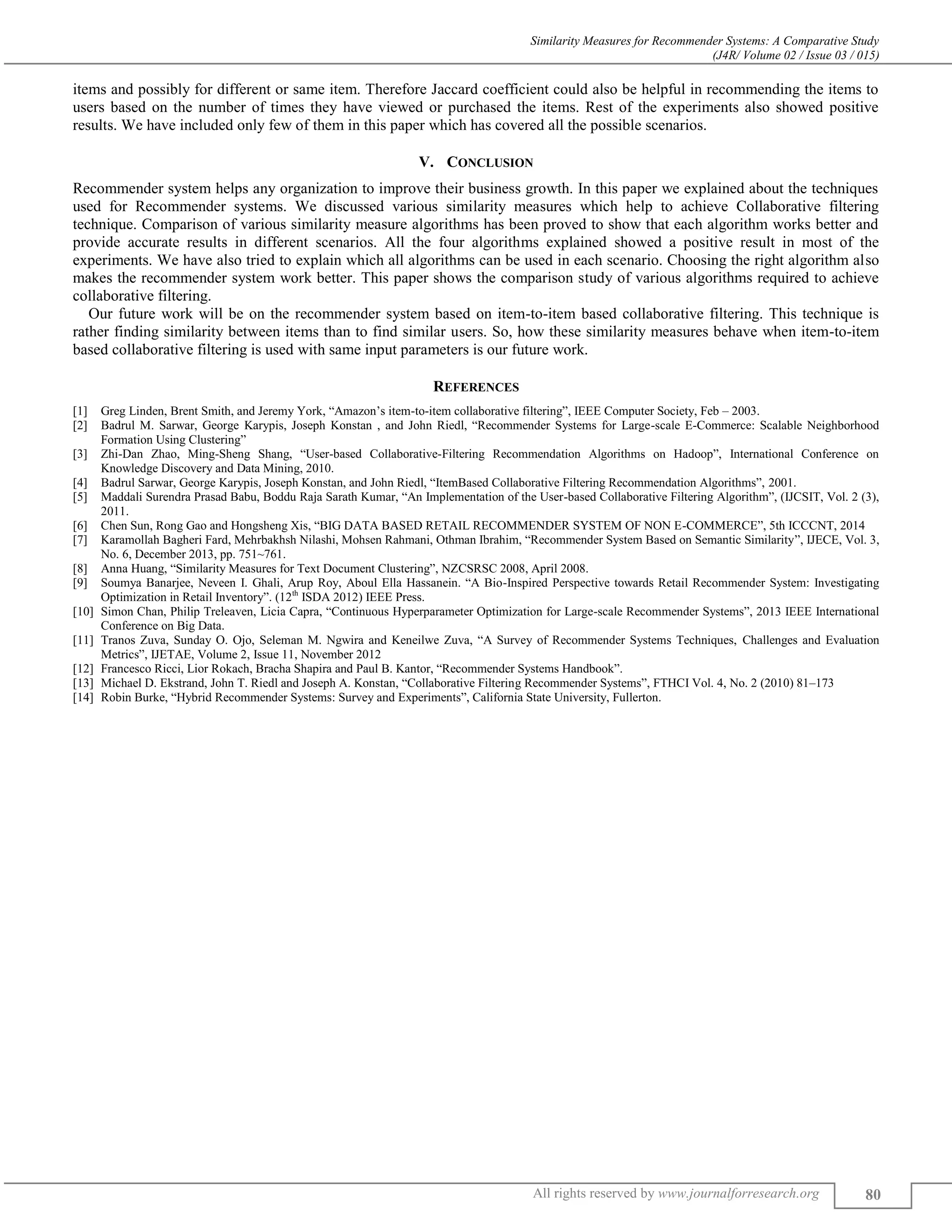 SIMILARITY MEASURES FOR RECOMMENDER SYSTEMS: A COMPARATIVE STUDY | PDF