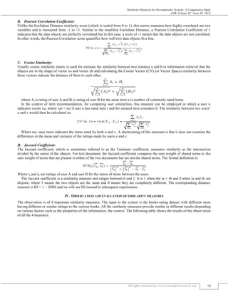 SIMILARITY MEASURES FOR RECOMMENDER SYSTEMS: A COMPARATIVE STUDY | PDF
