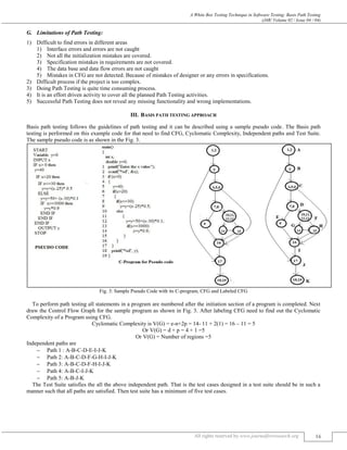A WHITE BOX TESTING TECHNIQUE IN SOFTWARE TESTING : BASIS PATH TESTING ...