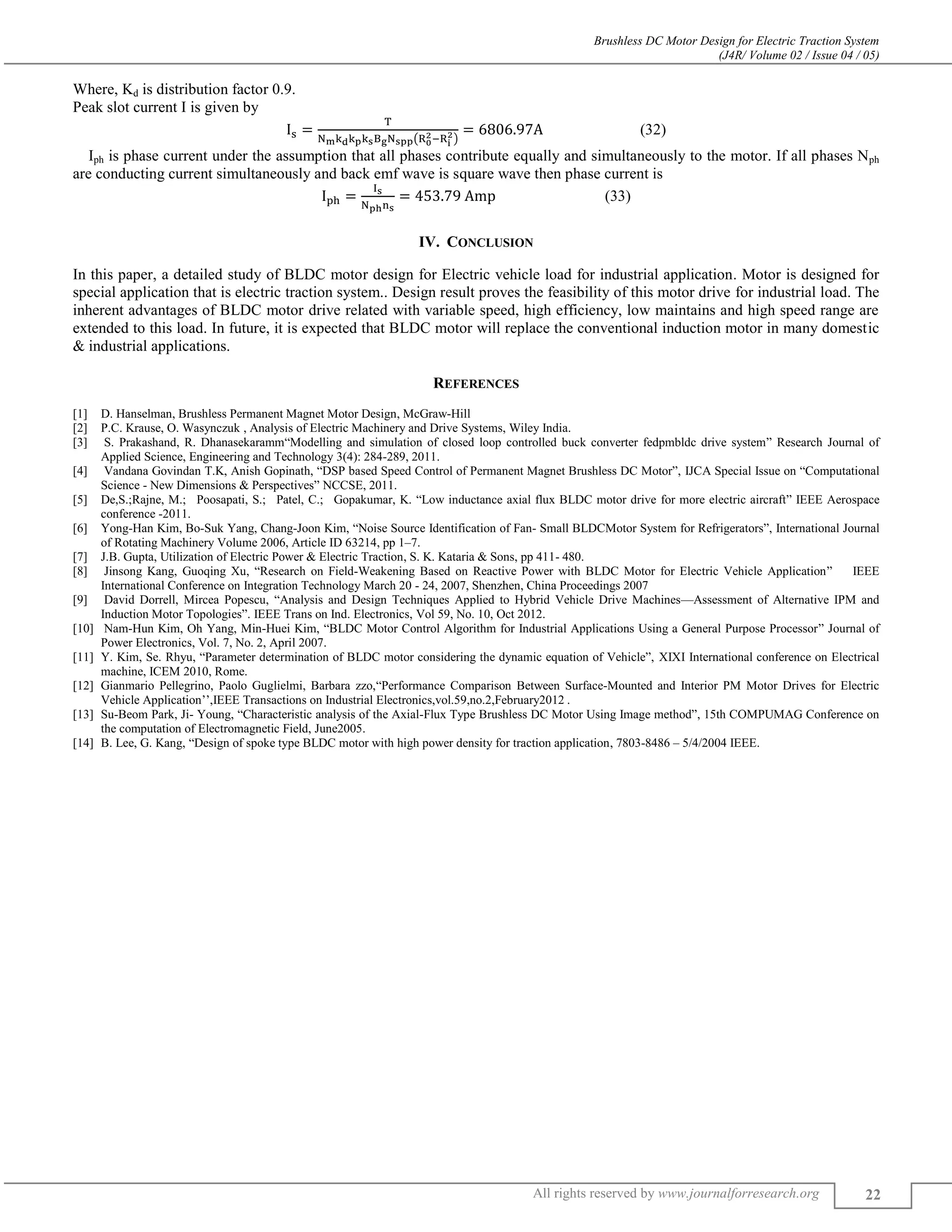 BRUSHLESS DC MOTOR DESIGN FOR ELECTRIC TRACTION SYSTEM. | PDF