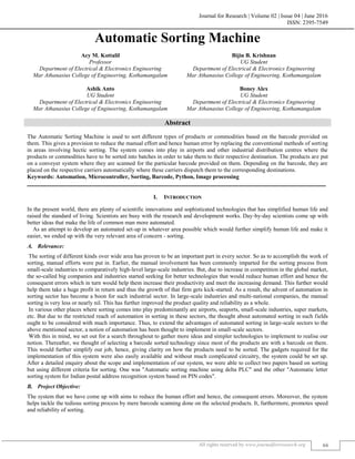 AUTOMATIC SORTING MACHINE | PDF
