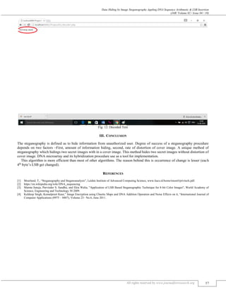 DATA HIDING BY IMAGE STEGANOGRAPHY APPLING DNA SEQUENCE ARITHMETIC & LSB INSERTION | PDF
