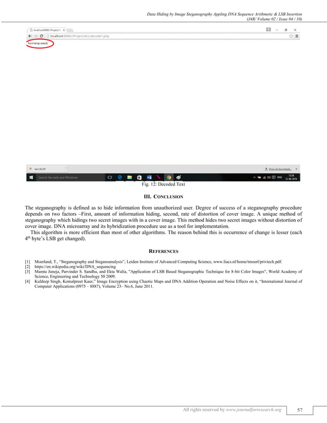 DATA HIDING BY IMAGE STEGANOGRAPHY APPLING DNA SEQUENCE ARITHMETIC & LSB INSERTION | PDF