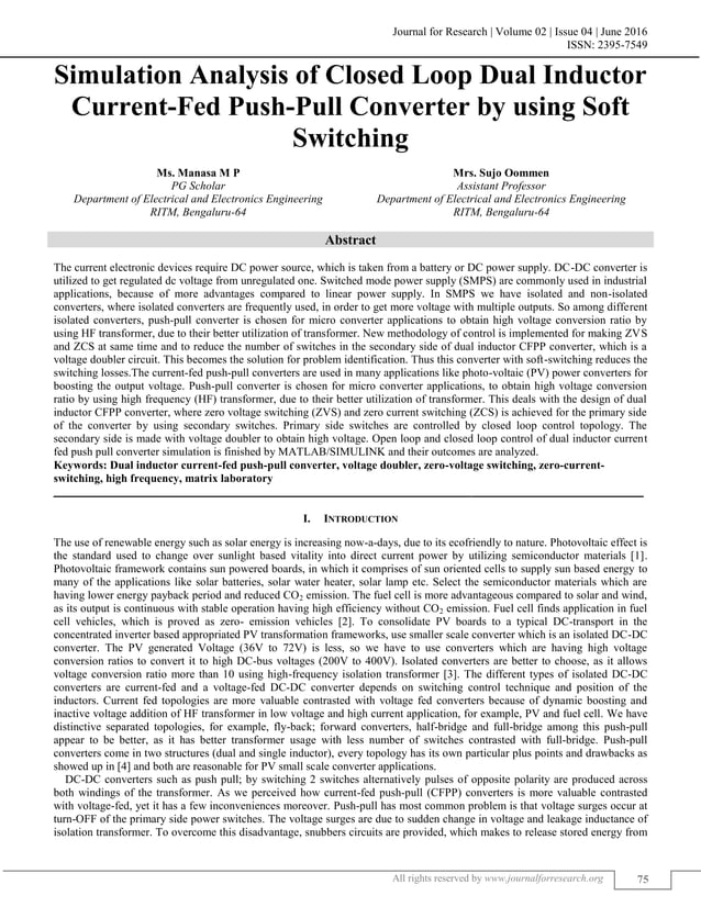 SIMULATION ANALYSIS OF CLOSED LOOP DUAL INDUCTOR CURRENT-FED PUSH-PULL CONVERTER BY USING SOFT ...