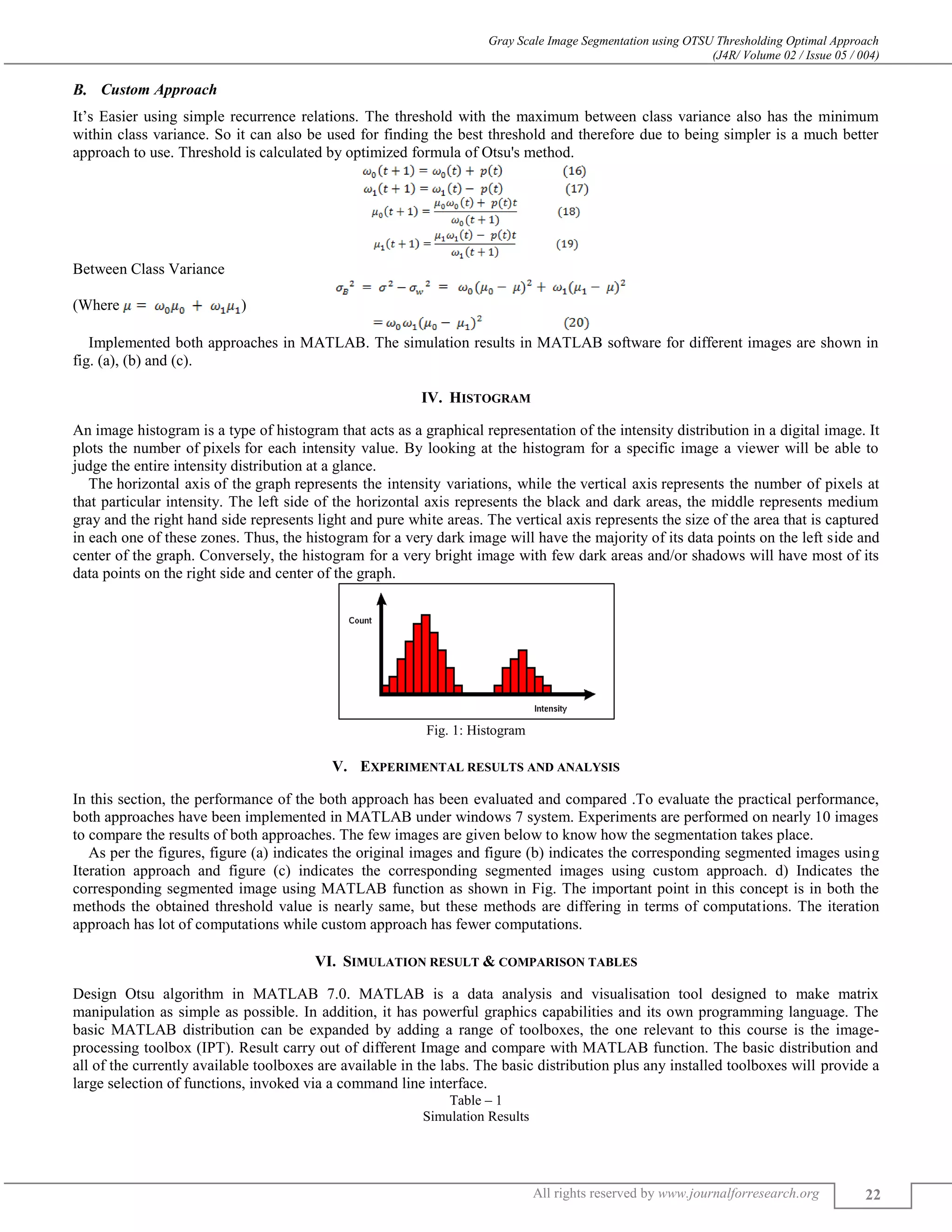 GRAY SCALE IMAGE SEGMENTATION USING OTSU THRESHOLDING OPTIMAL APPROACH | PDF