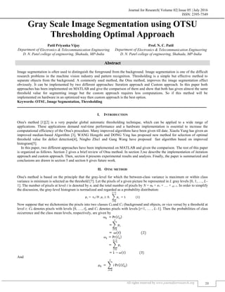 GRAY SCALE IMAGE SEGMENTATION USING OTSU THRESHOLDING OPTIMAL APPROACH | PDF