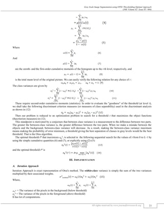 GRAY SCALE IMAGE SEGMENTATION USING OTSU THRESHOLDING OPTIMAL APPROACH | PDF