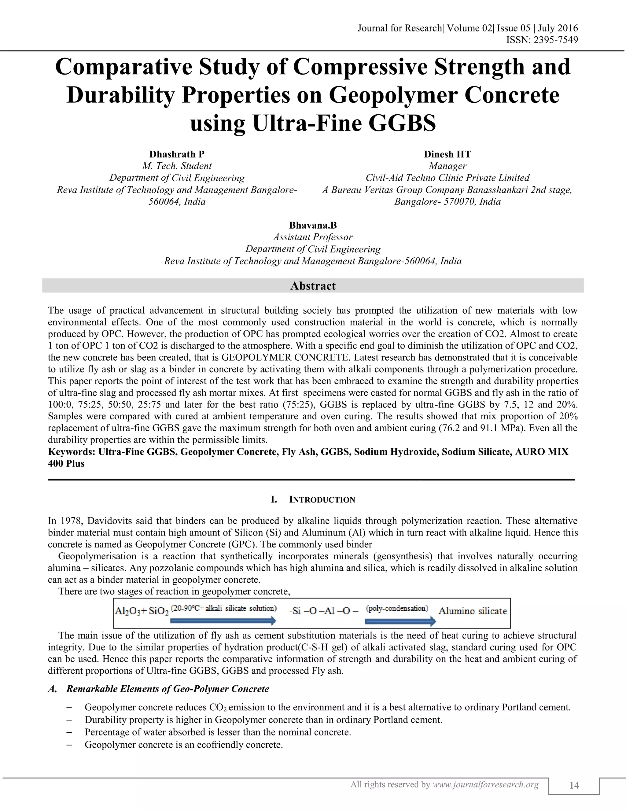 COMPARATIVE STUDY OF COMPRESSIVE STRENGTH AND DURABILITY PROPERTIES ON GEOPOLYMER CONCRETE USING ...