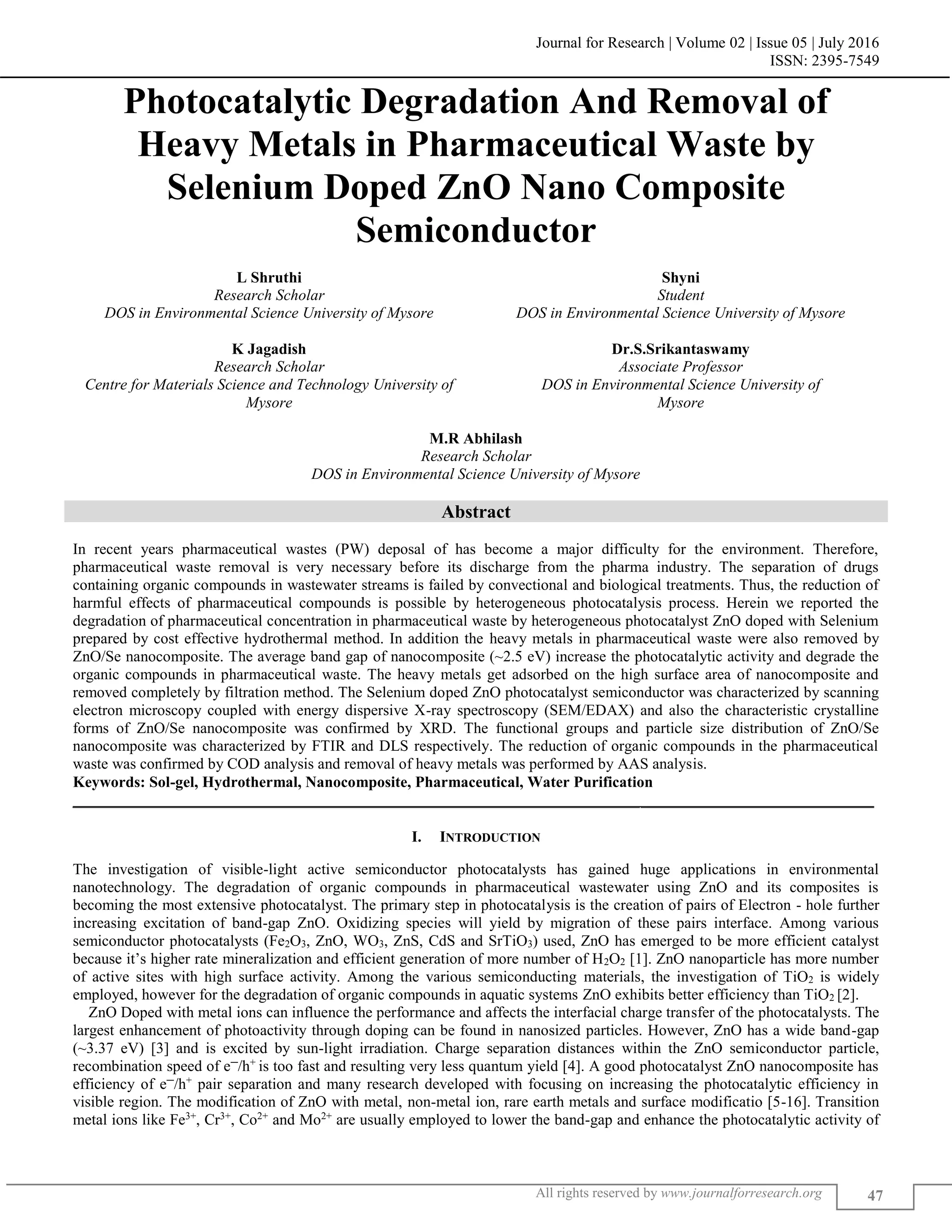PHOTOCATALYTIC DEGRADATION AND REMOVAL OF HEAVY METALS IN ...