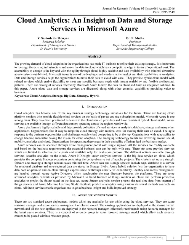 CLOUD ANALYTICS: AN INSIGHT ON DATA AND STORAGE SERVICES IN MICROSOFT AZURE | PDF | Cloud ...