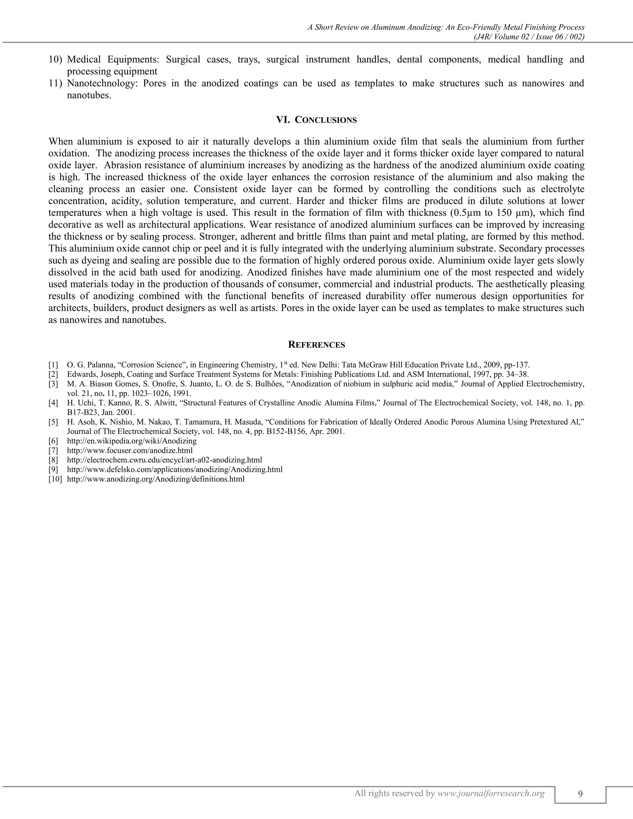 A SHORT REVIEW ON ALUMINIUM ANODIZING: AN ECO-FRIENDLY METAL FINISHING PROCESS | PDF