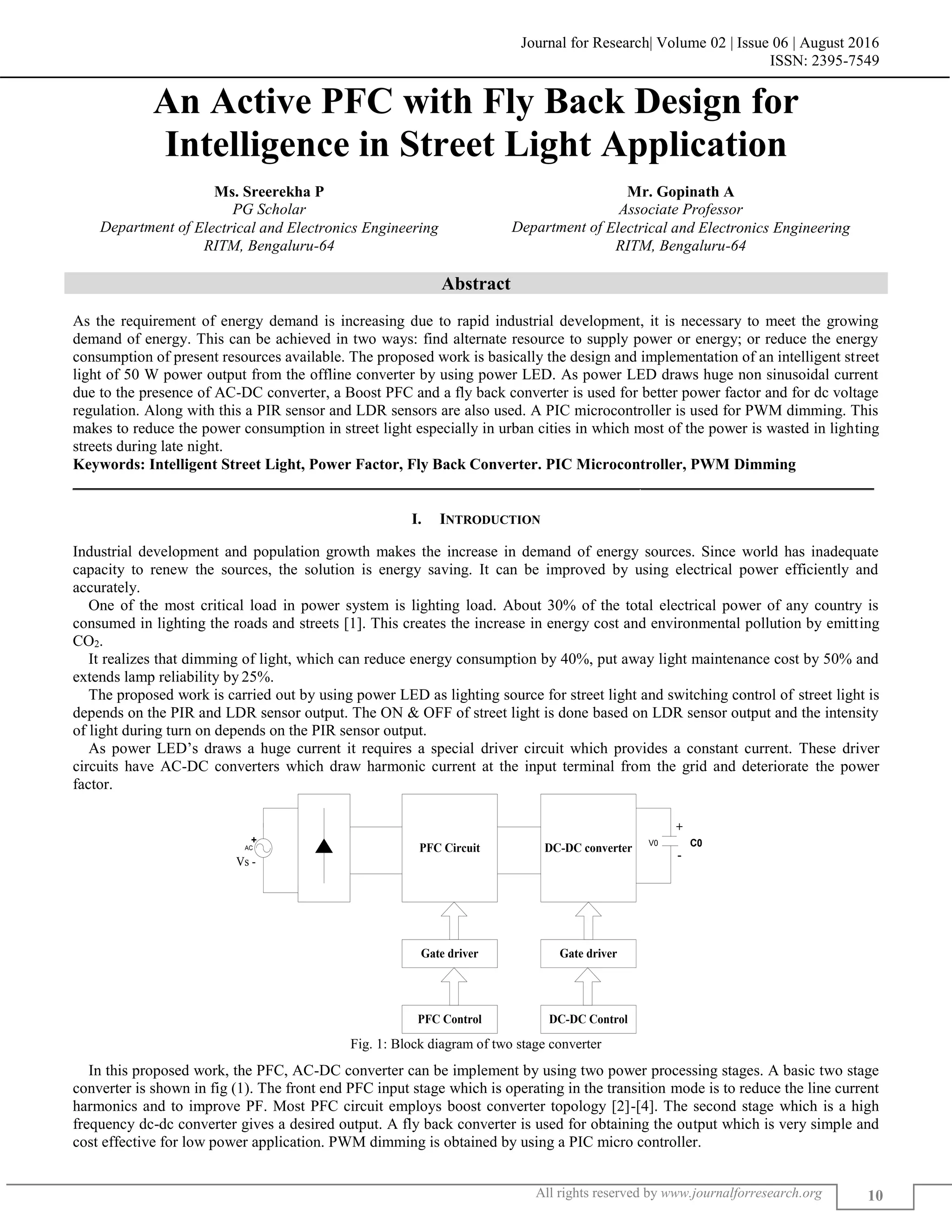 AN ACTIVE PFC WITH FLYBACK DESIGN FOR INTELLIGENCE IN STREET LIGHT ...