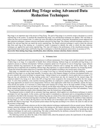 AUTOMATED BUG TRIAGE USING ADVANCED DATA REDUCTION TECHNIQUES | PDF