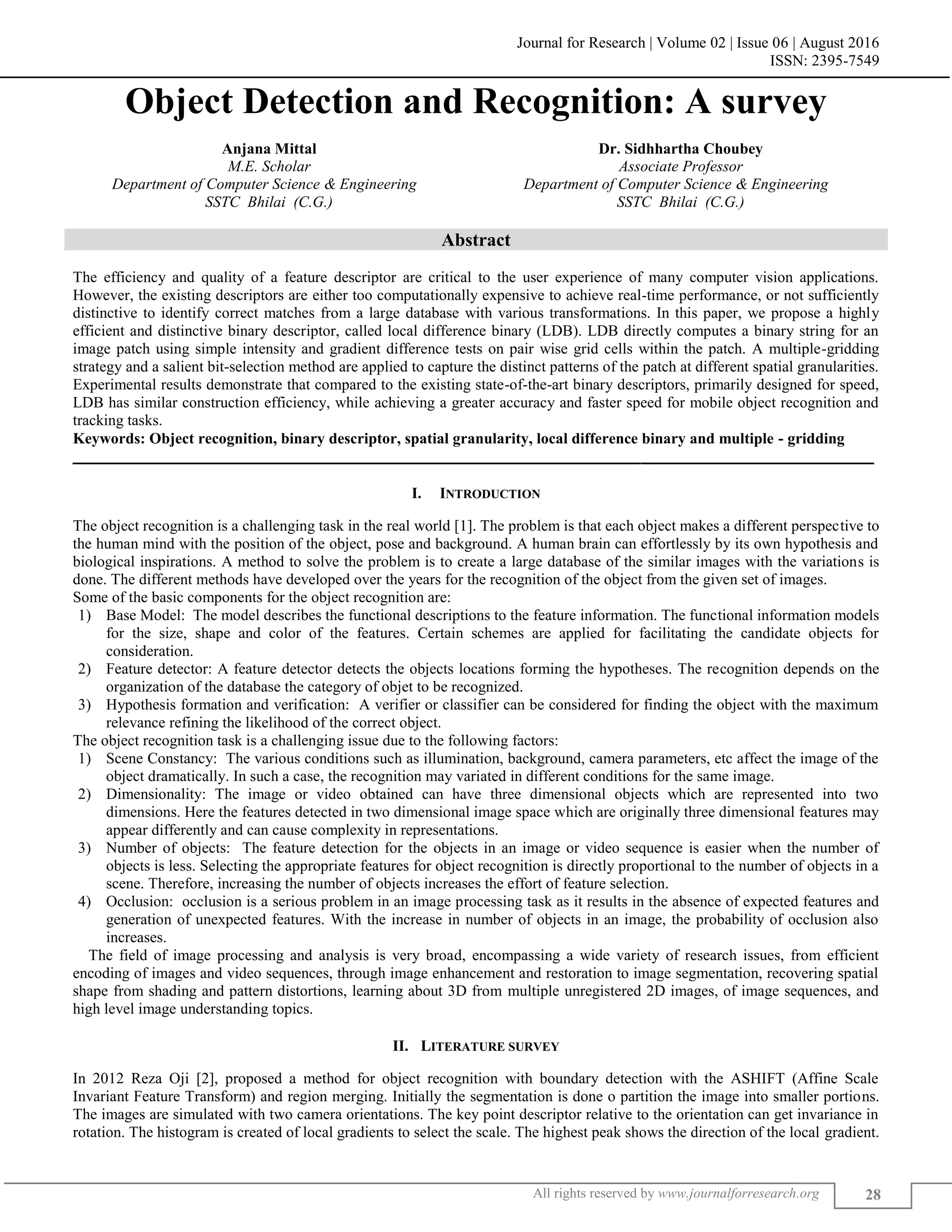 Object Detection And Recognition A Survey Pdf