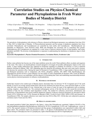 CORRELATION STUDIES ON PHYSICO-CHEMICAL PARAMETER AND PHYTOPLANKTON IN ...