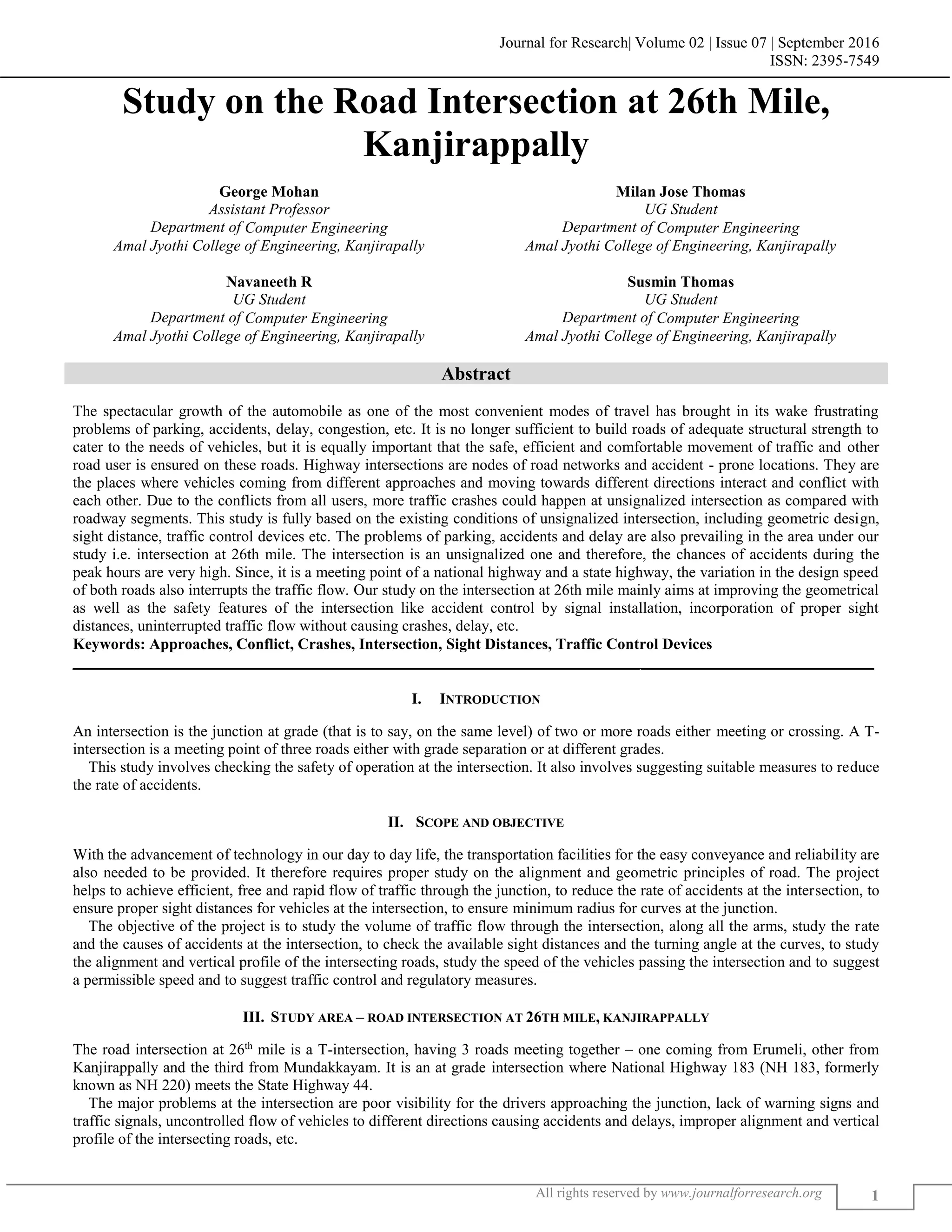 STUDY ON INTERSECTION AT 26TH MILE, KANJIRAPPALLY | PDF