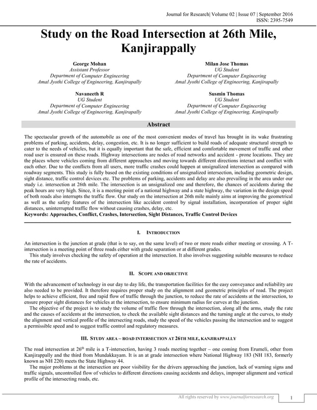 STUDY ON INTERSECTION AT 26TH MILE, KANJIRAPPALLY | PDF