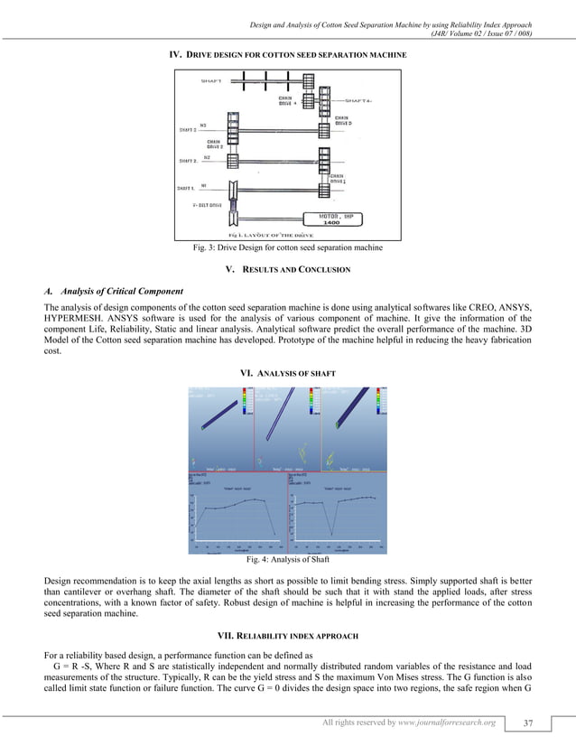 DESIGN AND ANALYSIS OF COTTON SEED SEPARATION MACHINE BY USING RELIABILITY INDEX APPROACH | PDF