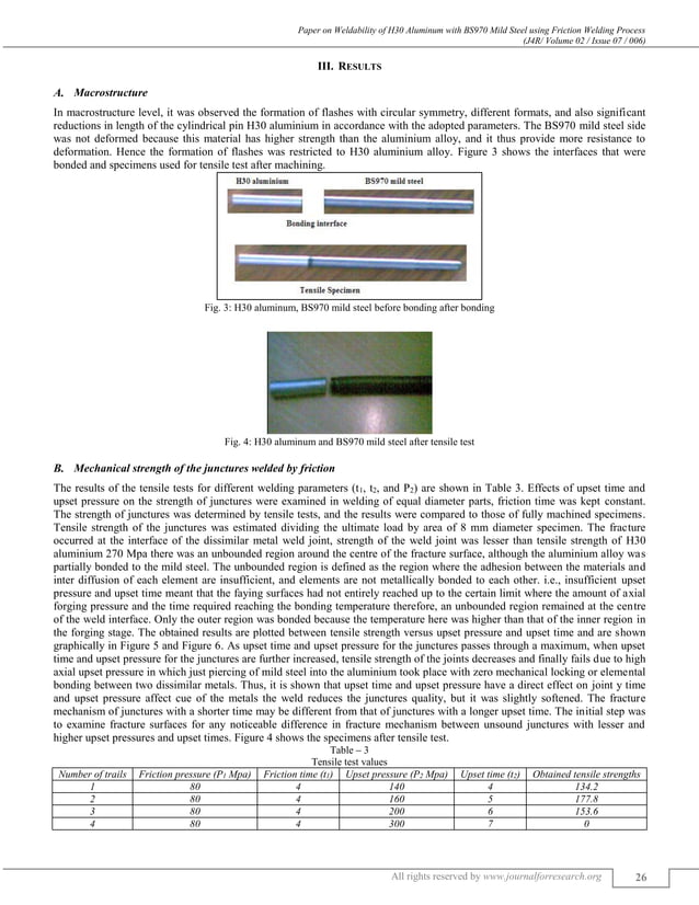 PAPER ON WELDABILITY OF H30 ALUMINIUM WITH BS970 MILD STEEL USING ...