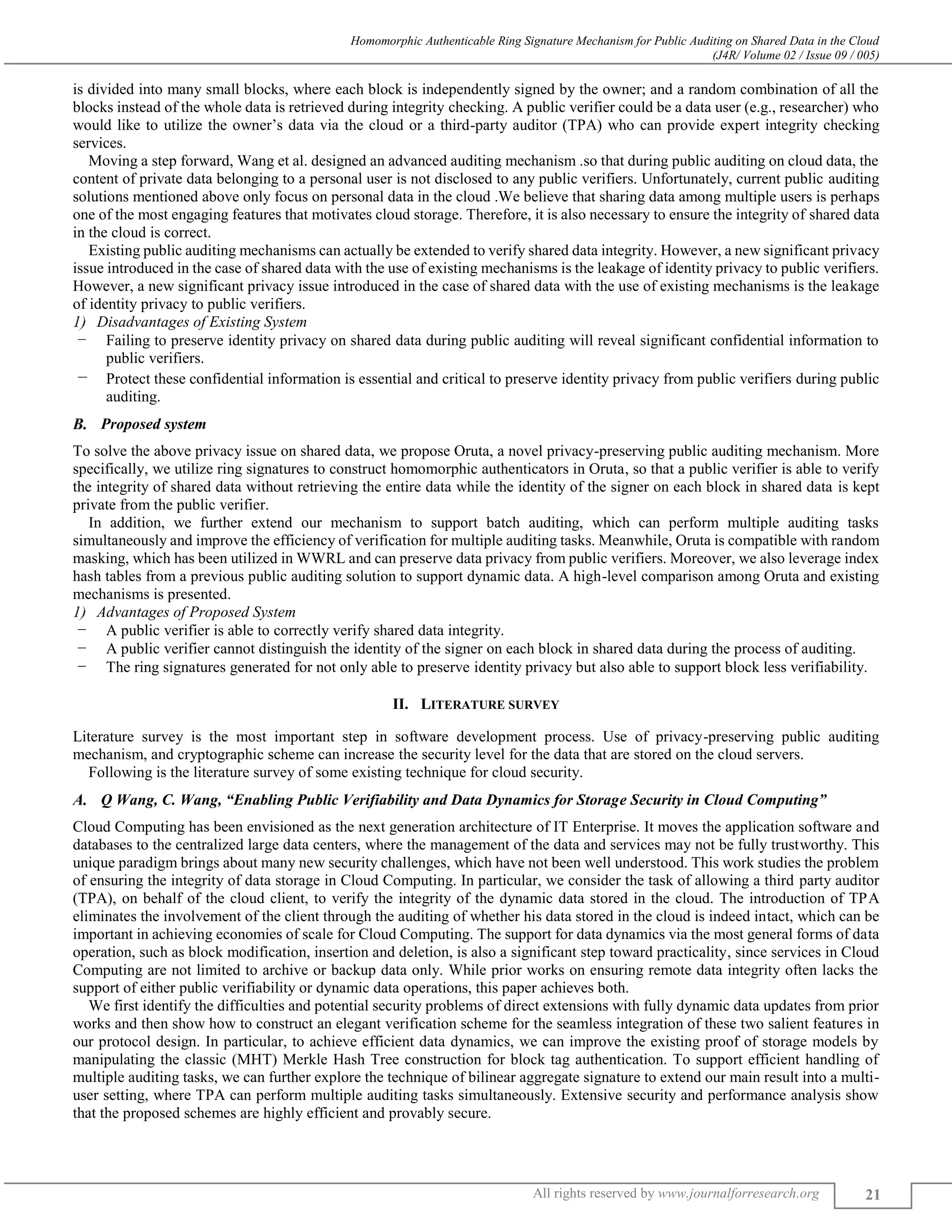 HOMOMORPHIC AUTHENTICABLE RING SIGNATURE MECHANISM FOR PUBLIC AUDITING ...