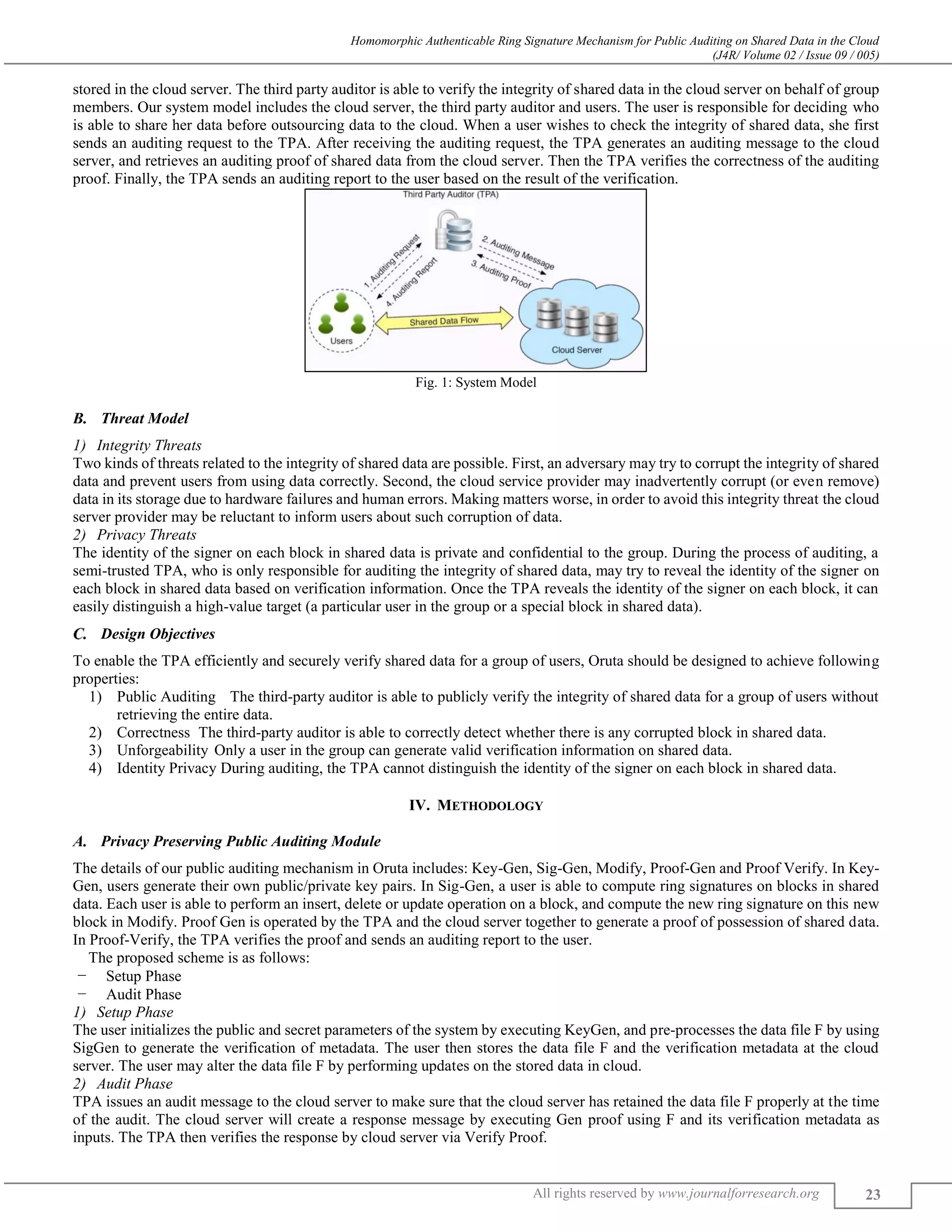 HOMOMORPHIC AUTHENTICABLE RING SIGNATURE MECHANISM FOR PUBLIC AUDITING ...