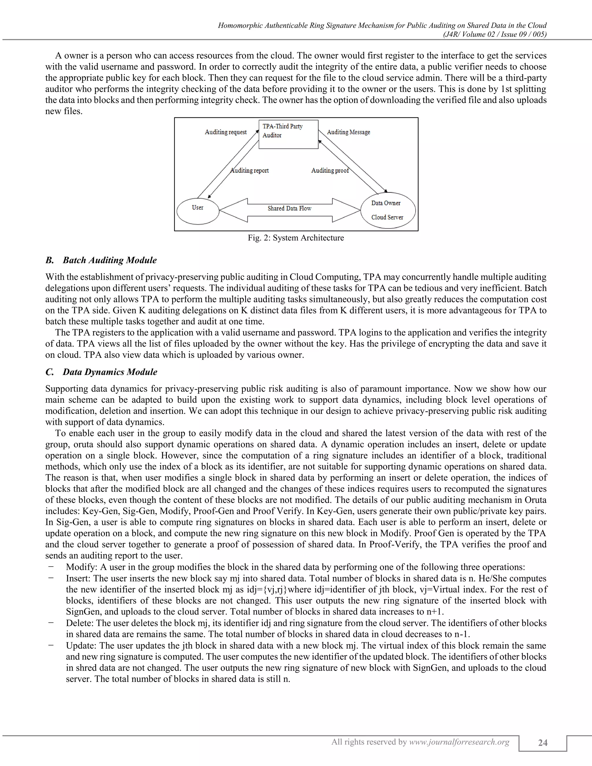 HOMOMORPHIC AUTHENTICABLE RING SIGNATURE MECHANISM FOR PUBLIC AUDITING ...
