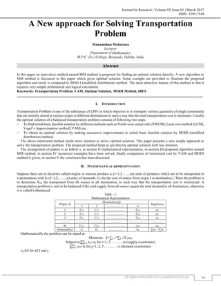 A NEW APPROACH FOR SOLVING TRANSPORTATION PROBLEM | PDF