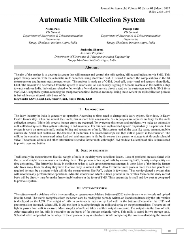 AUTOMATIC MILK COLLECTION SYSTEM | PDF