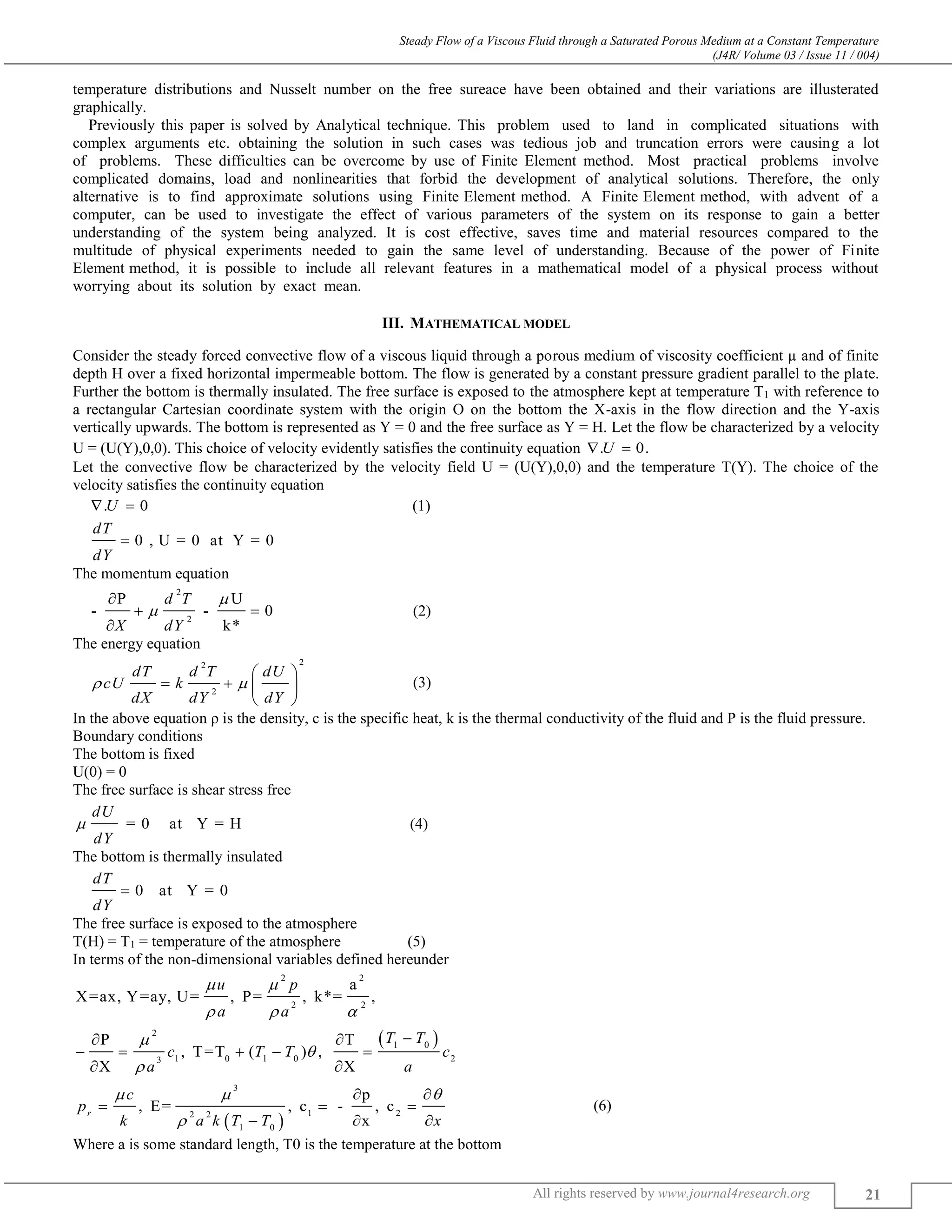 STEADY FLOW OF A VISCOUS FLUID THROUGH A SATURATED POROUS MEDIUM AT A CONSTANT TEMPERATURE ...