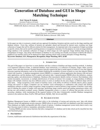 GENERATION OF DATABASE AND GUI IN SHAPE MATCHING TECHNIQUE | J4RV3I12001 | PDF