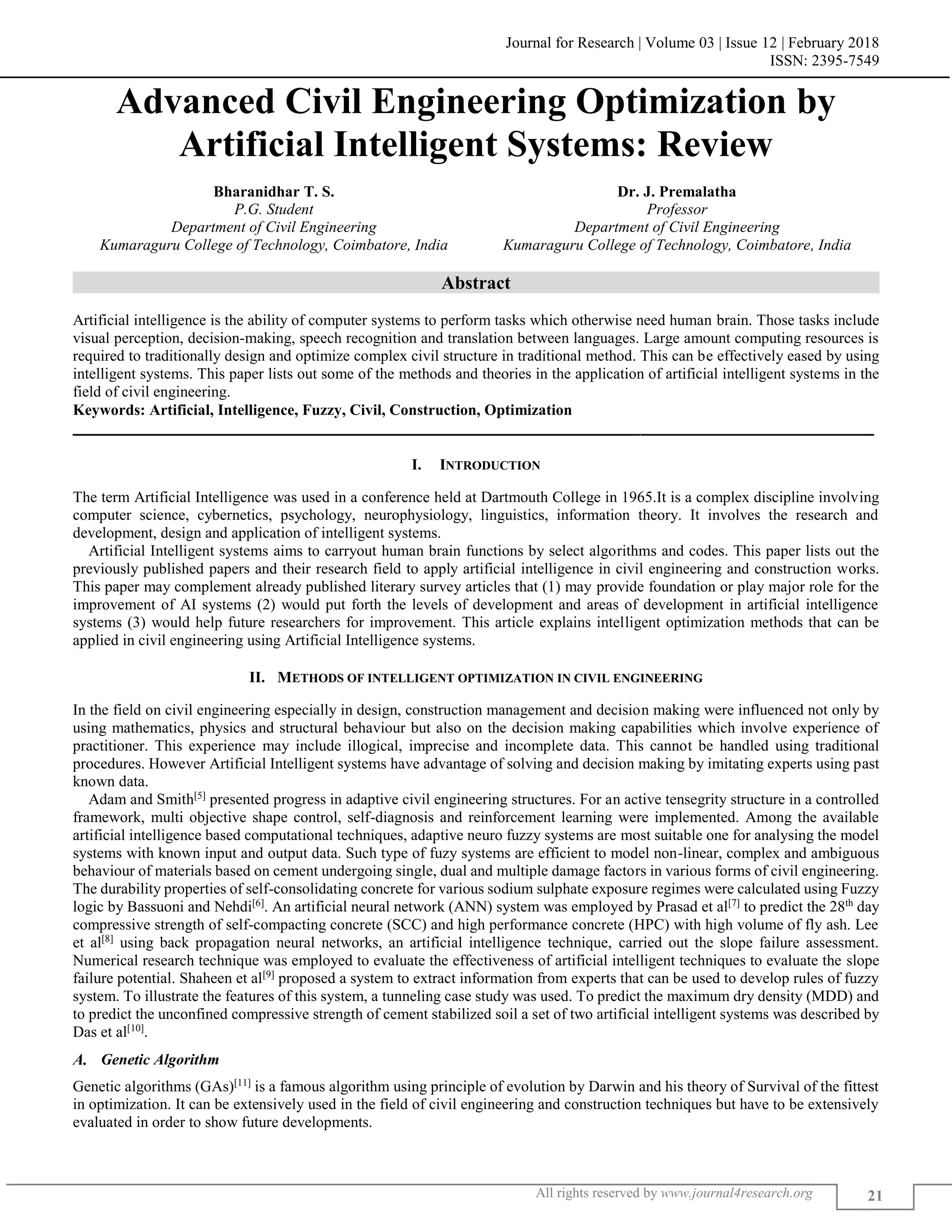 ADVANCED CIVIL ENGINEERING OPTIMIZATION BY ARTIFICIAL INTELLIGENT ...