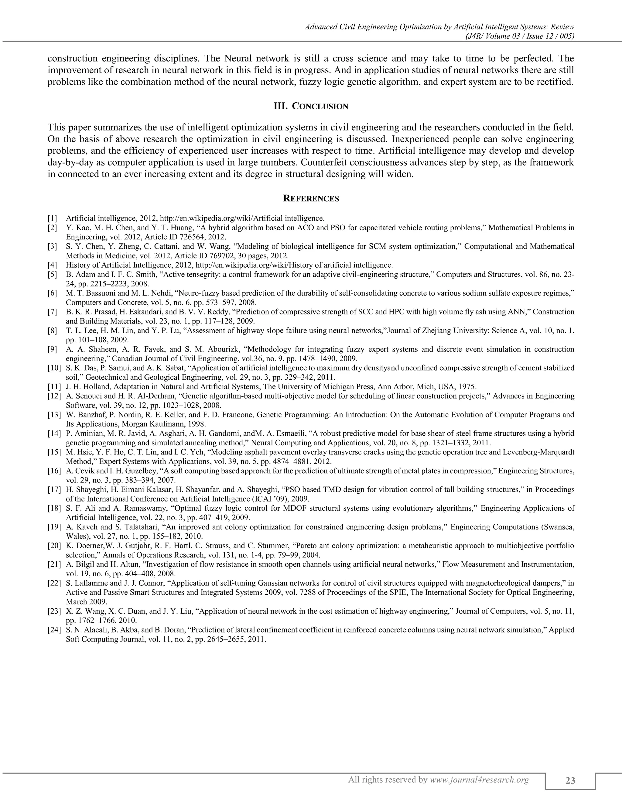 ADVANCED CIVIL ENGINEERING OPTIMIZATION BY ARTIFICIAL INTELLIGENT ...