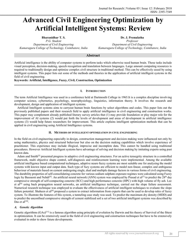 ADVANCED CIVIL ENGINEERING OPTIMIZATION BY ARTIFICIAL INTELLIGENT SYSTEMS: REVIEW | J4RV3I12004 ...