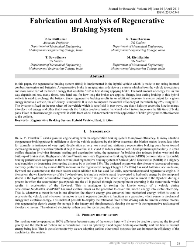 FABRICATION AND ANALYSIS OF REGENERATIVE BRAKING SYSTEM | PDF
