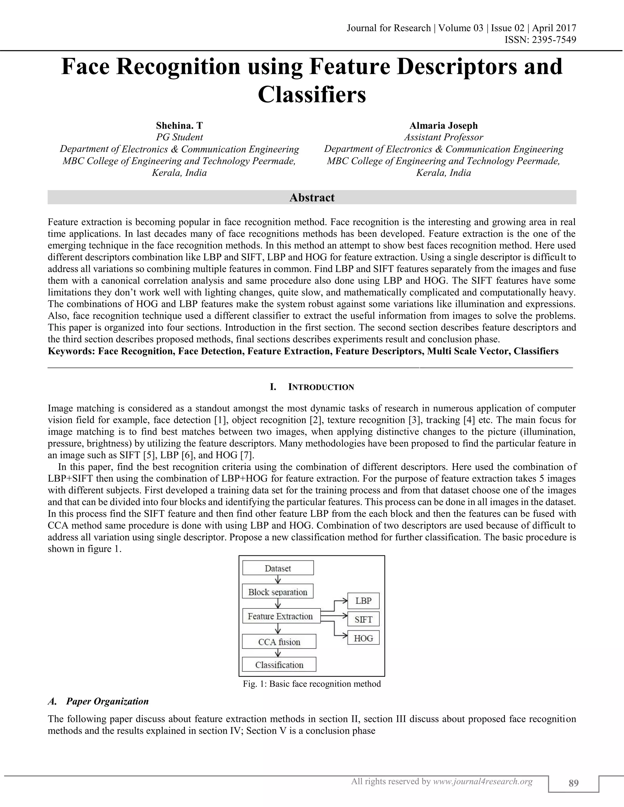 Face Recognition Using Feature Descriptors And Classifiers Pdf