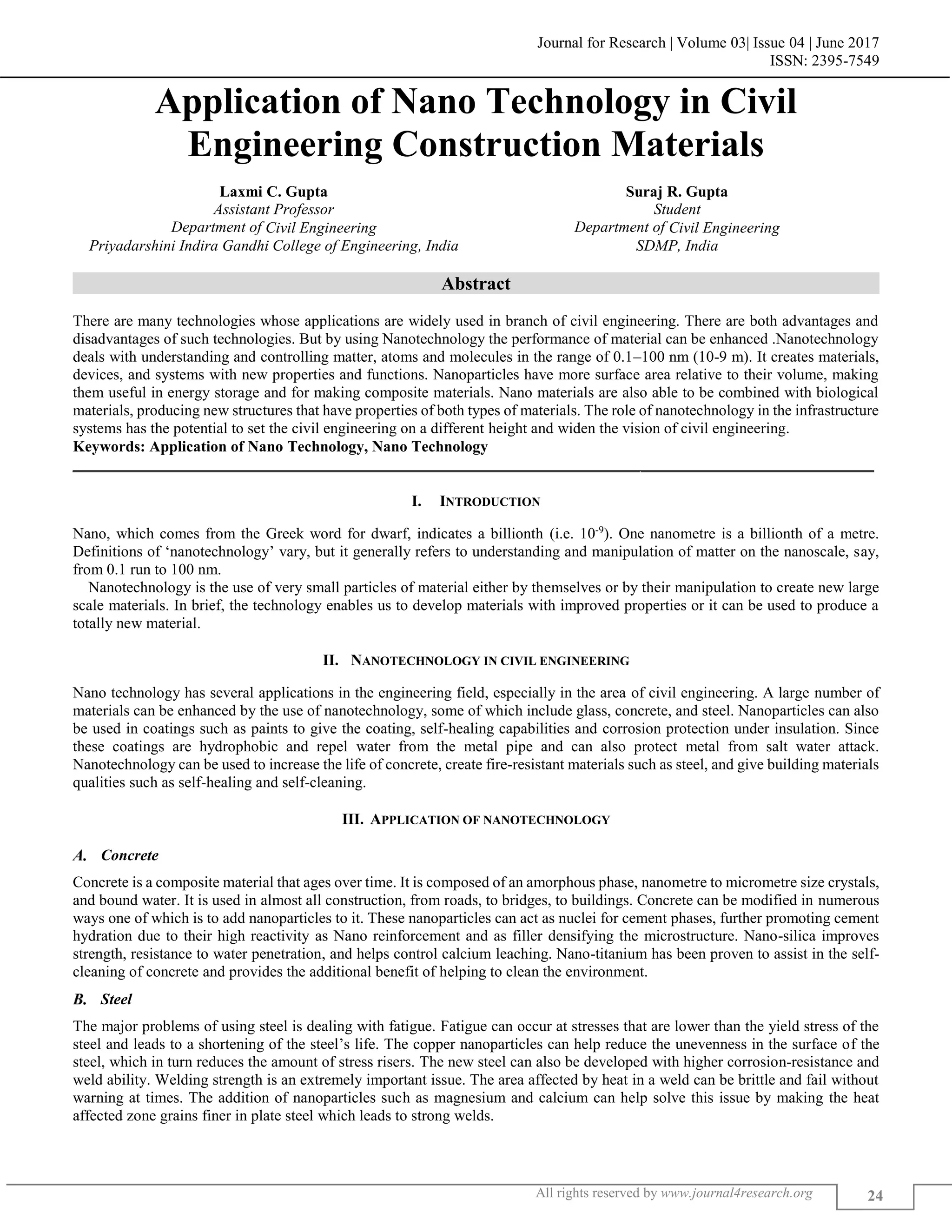 Application of Nano Technology in Civil Engineering Construction Materials | PDF