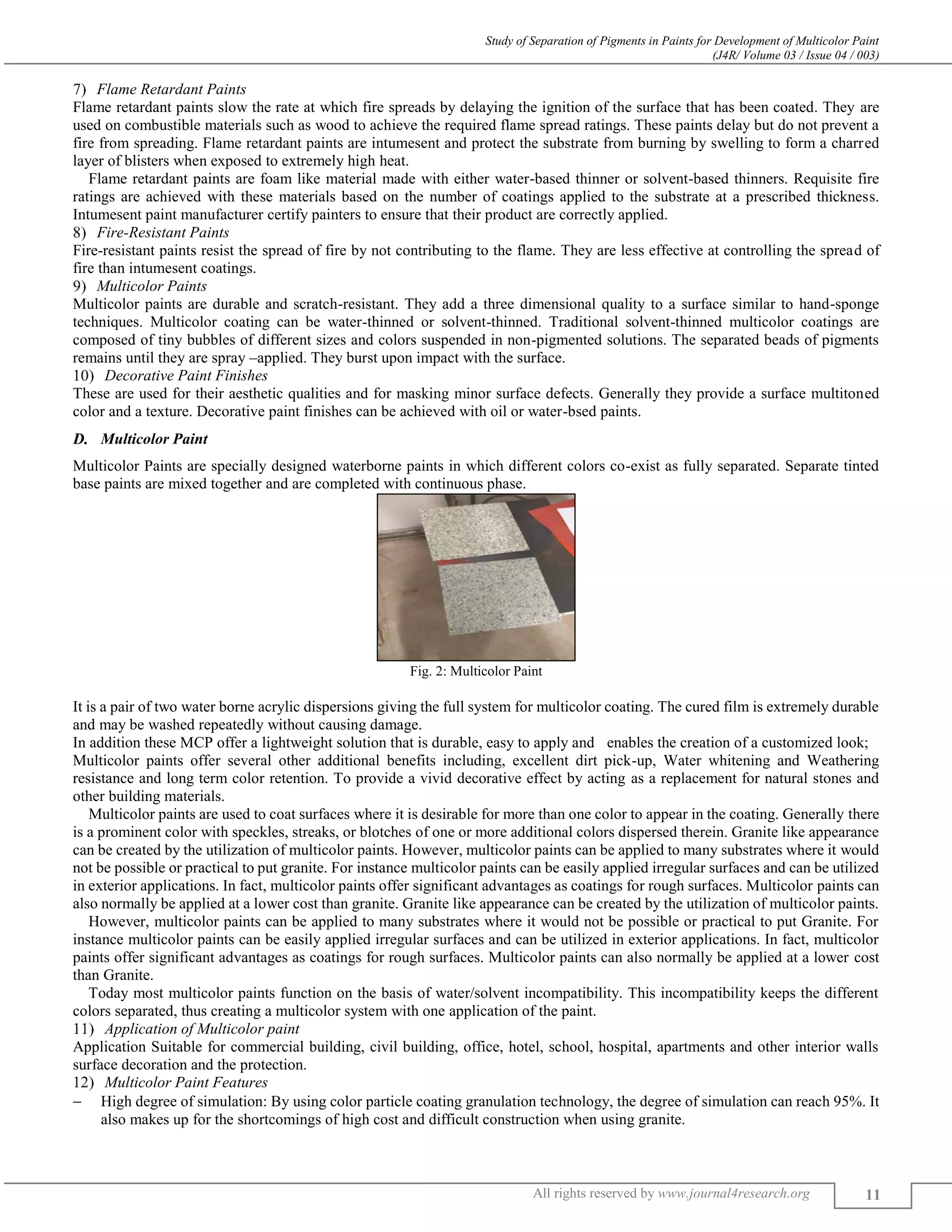 STUDY OF SEPARATION OF PIGMENTS IN PAINTS FOR DEVELOPMENT OF MULTICOLOR ...