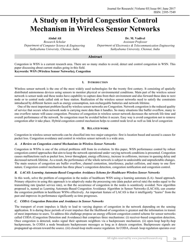 A STUDY ON HYBRID CONGESTION CONTROL MECHANISM IN WIRELESS SENSOR NETWORKS | PDF | Internet of ...