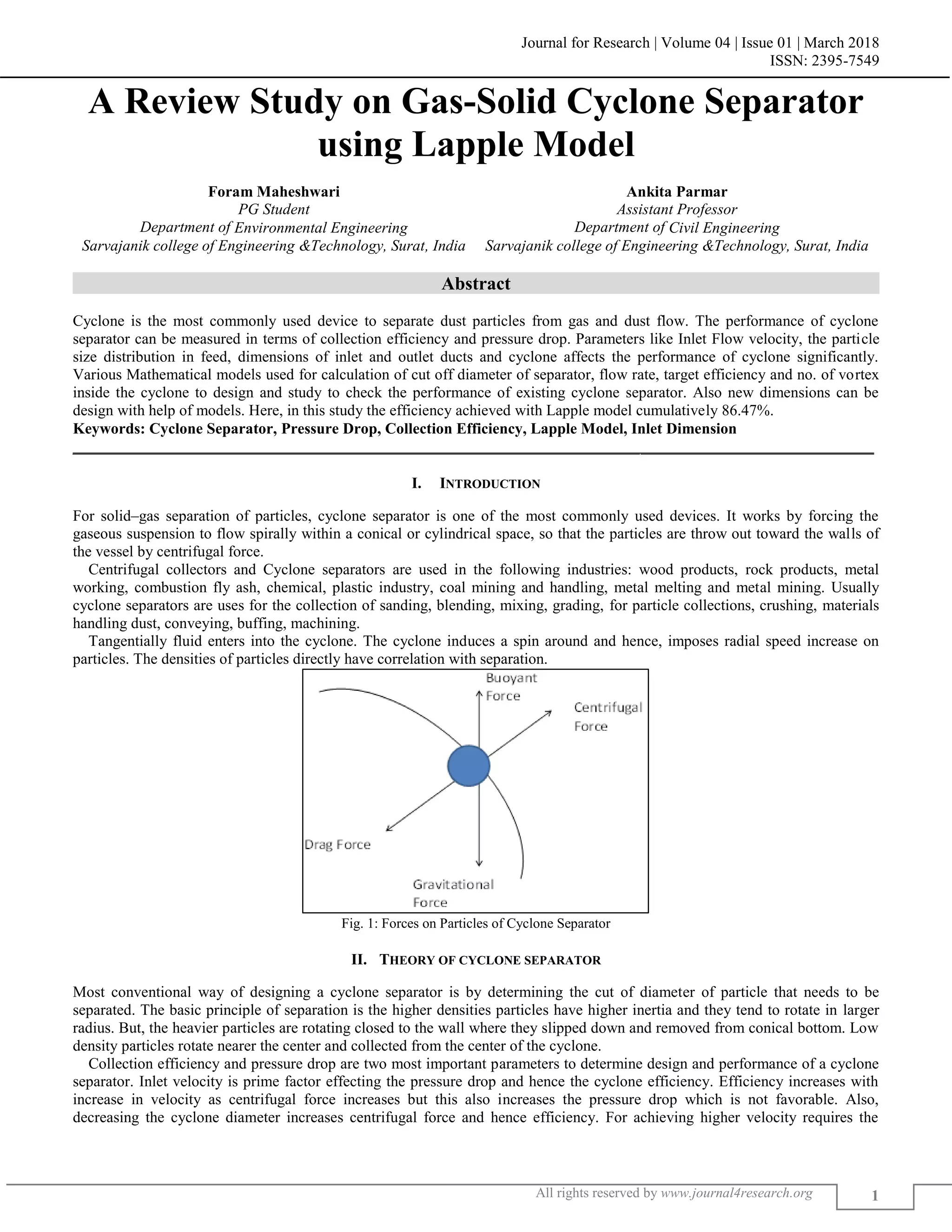 A REVIEW STUDY ON GAS-SOLID CYCLONE SEPARATOR USING LAPPLE MODEL | J4RV4I1001 | PDF | Physics ...