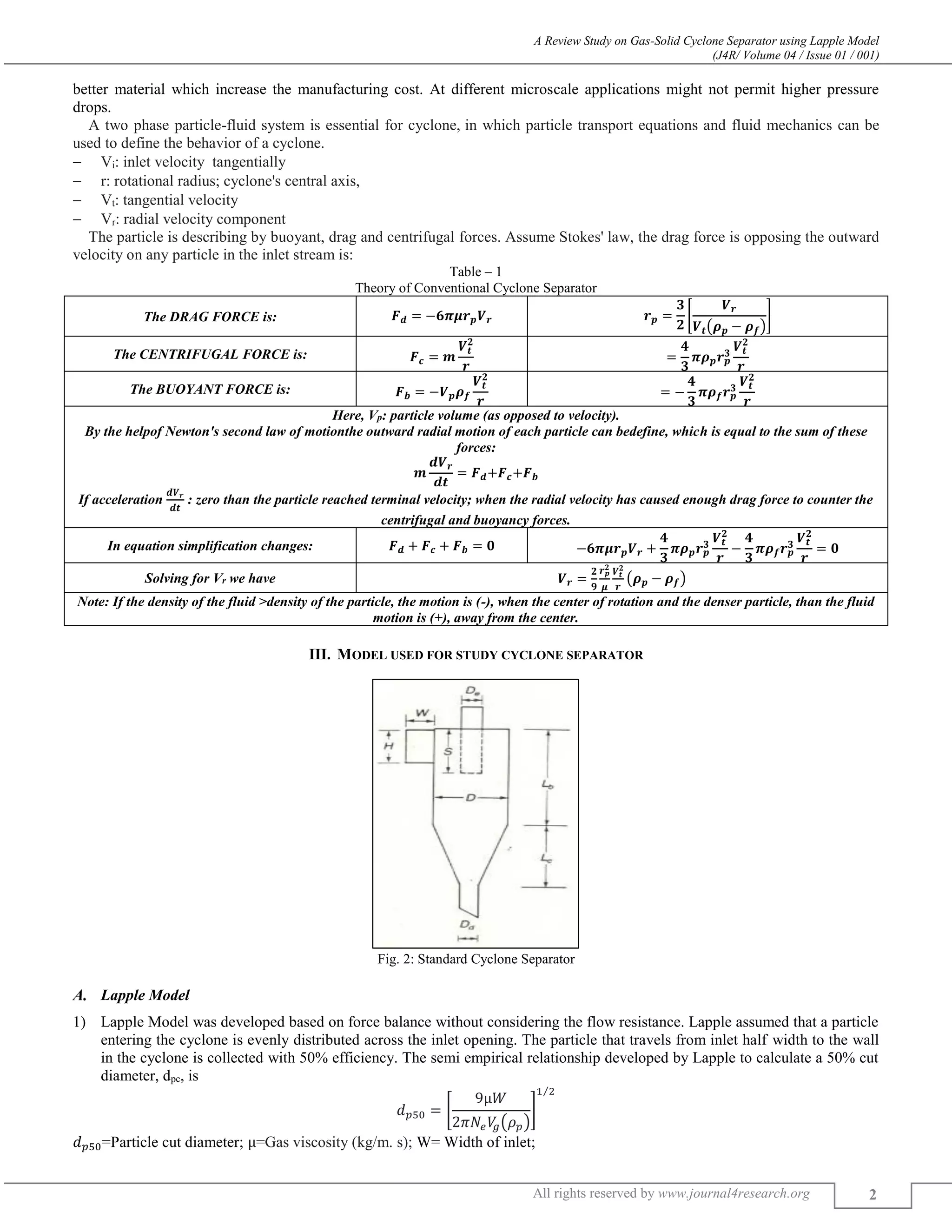 A REVIEW STUDY ON GAS-SOLID CYCLONE SEPARATOR USING LAPPLE MODEL | J4RV4I1001 | PDF | Physics ...
