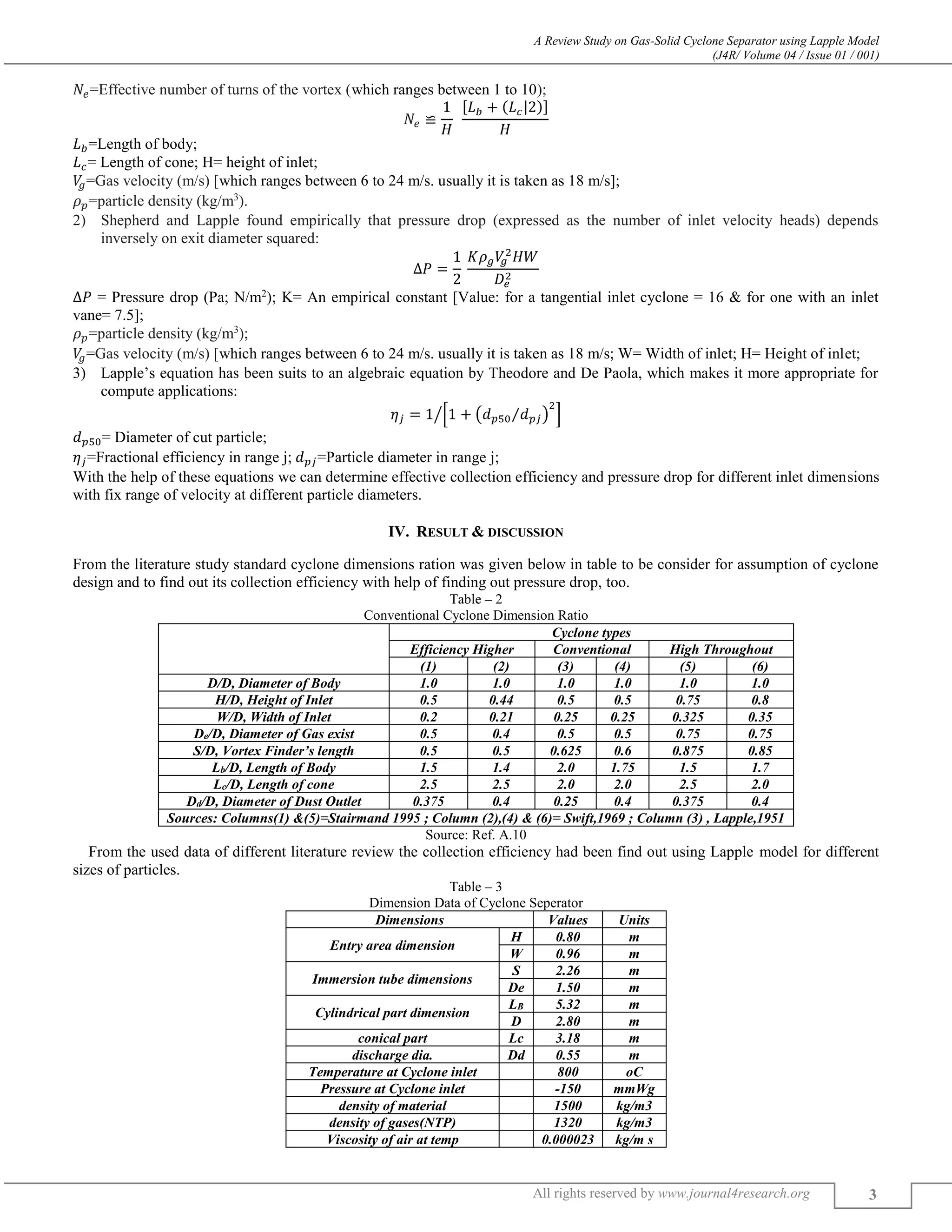 A REVIEW STUDY ON GAS-SOLID CYCLONE SEPARATOR USING LAPPLE MODEL ...